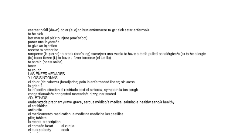 Spanish Health Vocabulary: Illnesses, Symptoms, and Medical Terms (HS ...