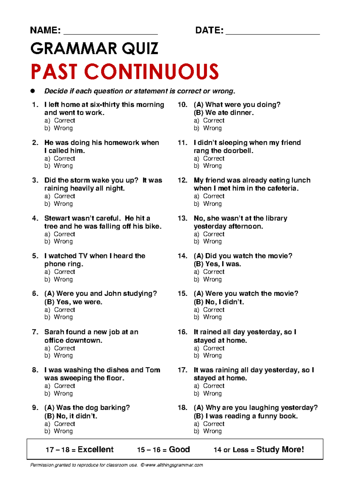 Past Continuous Grammar Quiz (ENG 101) - Studocu