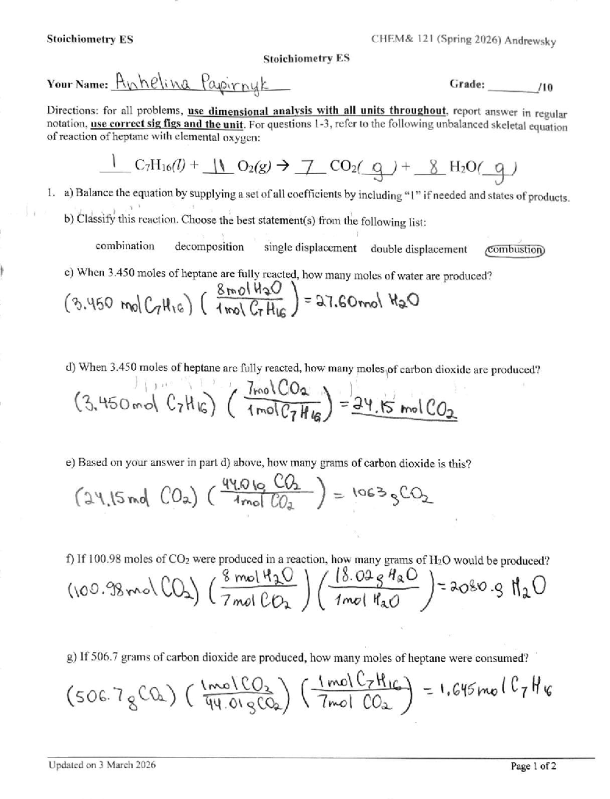 Stoichiometry ES 121 Final Exam Review (Spring 2026) - Studocu