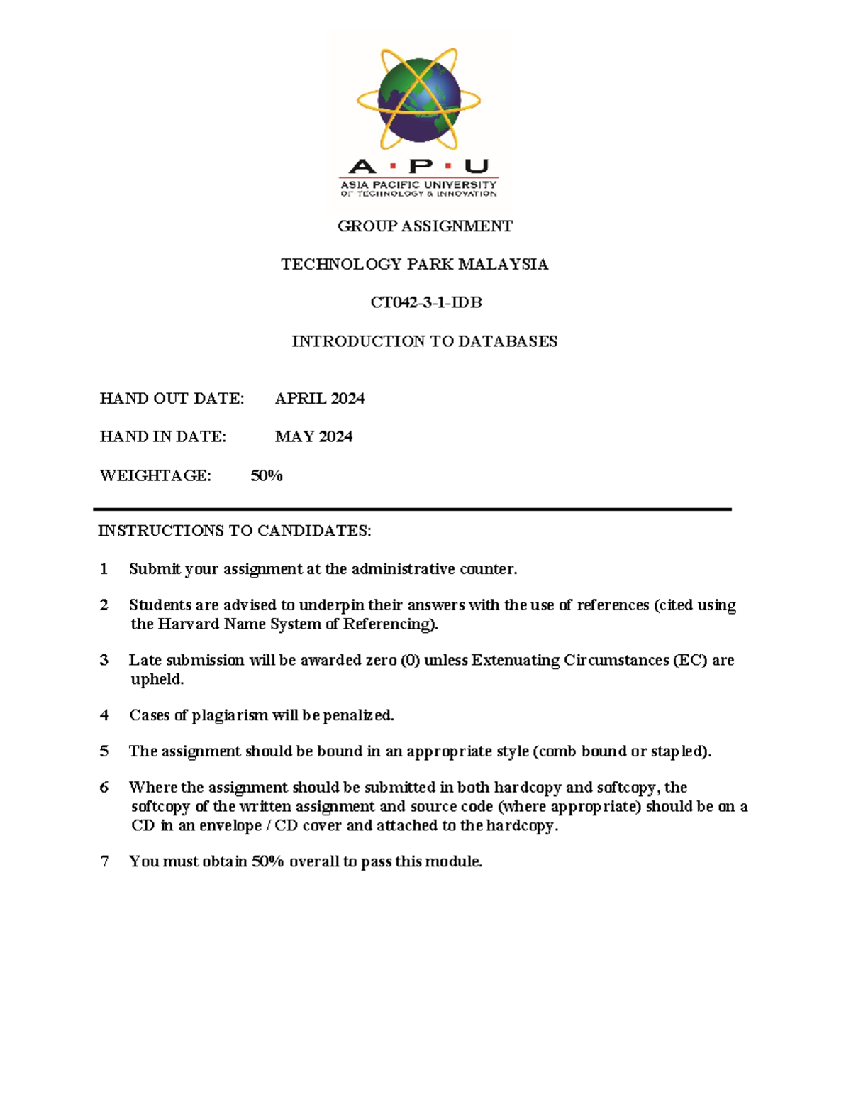 GROUP ASSIGNMENT: DATABASES (TP08) - TECHNOLOGY PARK MALAYSIA - Studocu