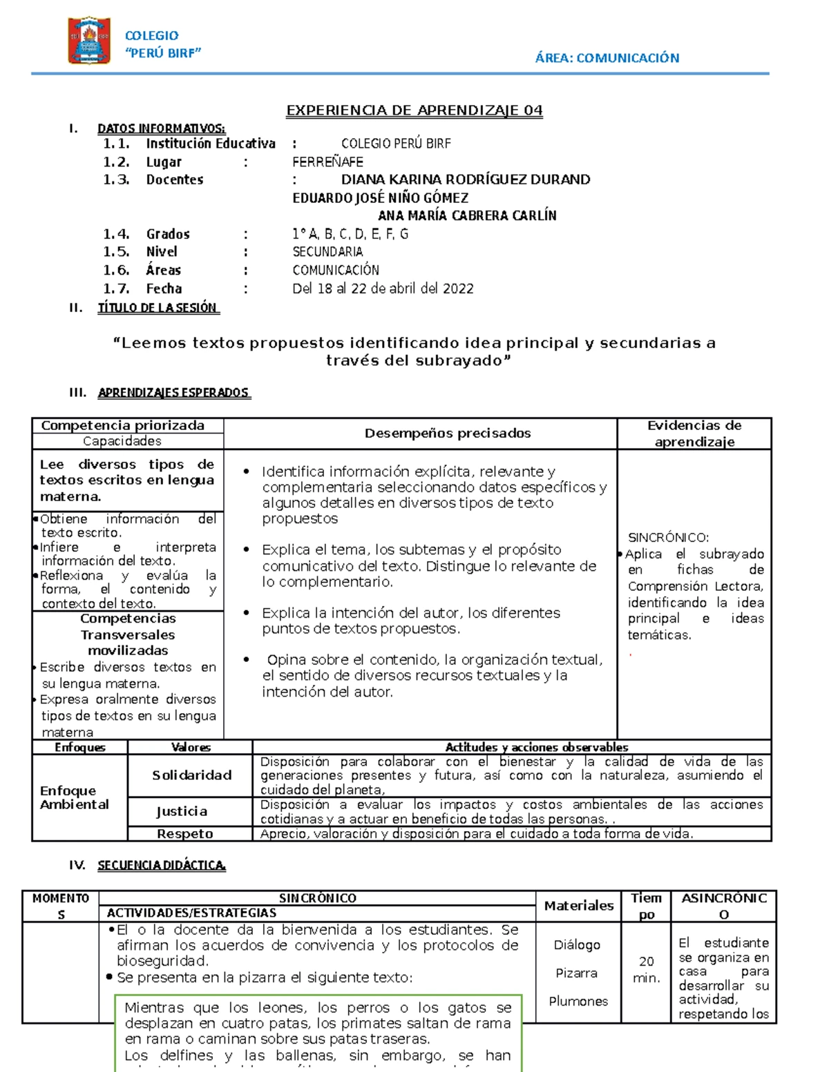 Sesión de aprendizaje: Reforzamos el uso de las mayúsculas al escribir textos - Studocu
