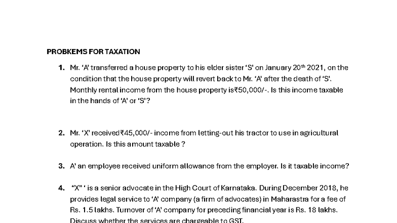 Taxation Problems - Key Issues and Tax Liabilities Explained - Studocu