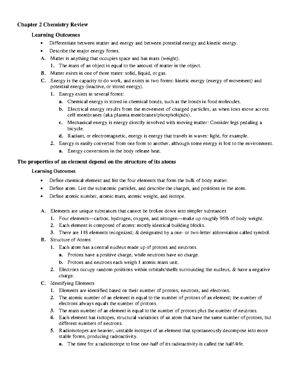 AP CH 2 Chemistry Review: Matter, Energy & Chemical Bonds Summary - Studocu