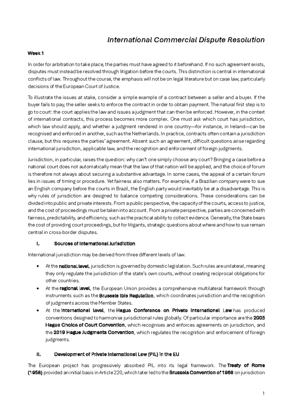 ICDR 101: International Commercial Dispute Resolution Week 1 Notes ...