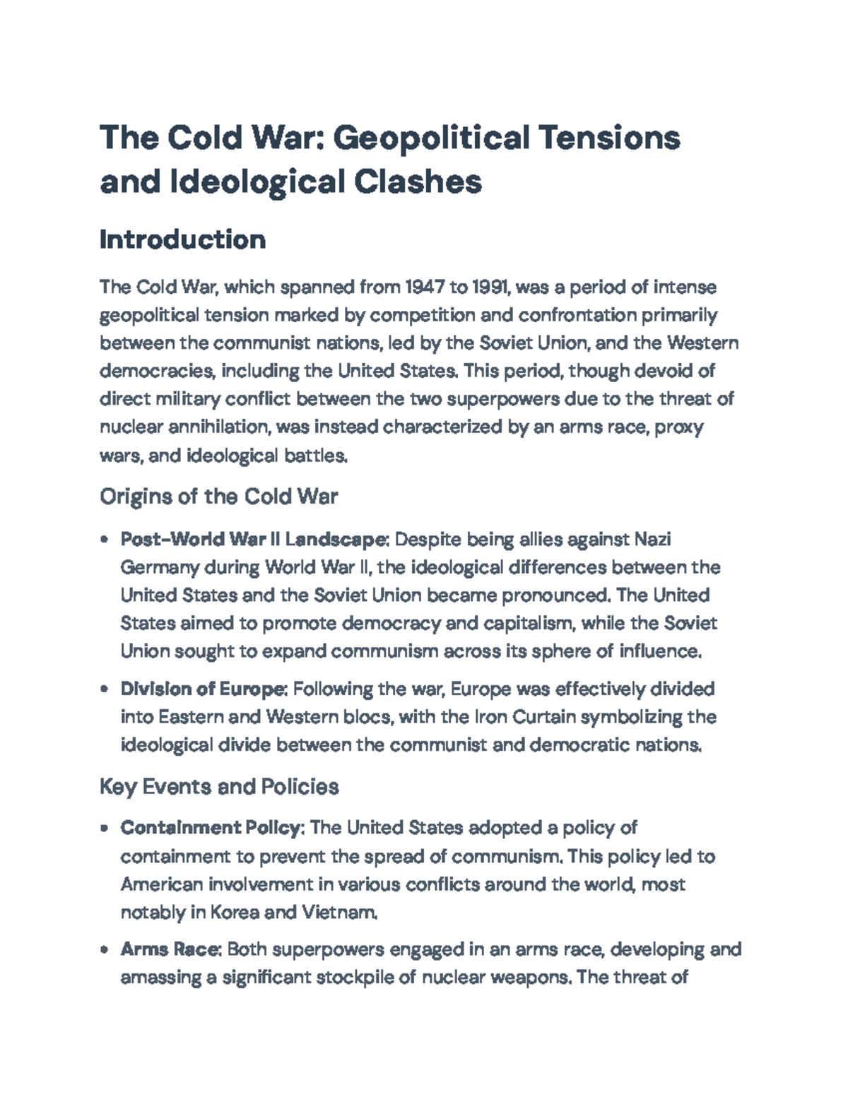 The Cold War: Geopolitical Tensions and Key Historical Events - The ...