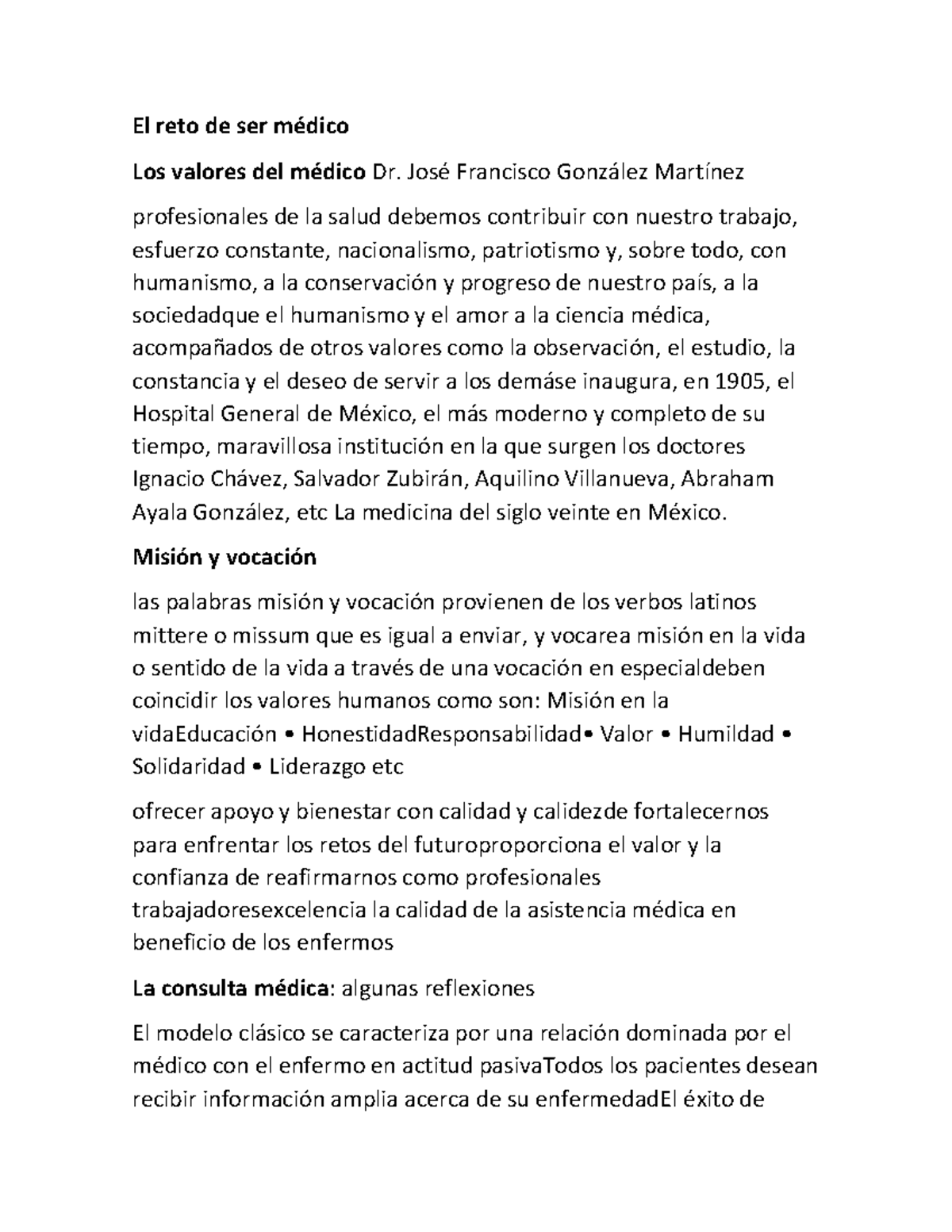 El reto de ser médico: Valores y Ética Profesional en Salud - Studocu