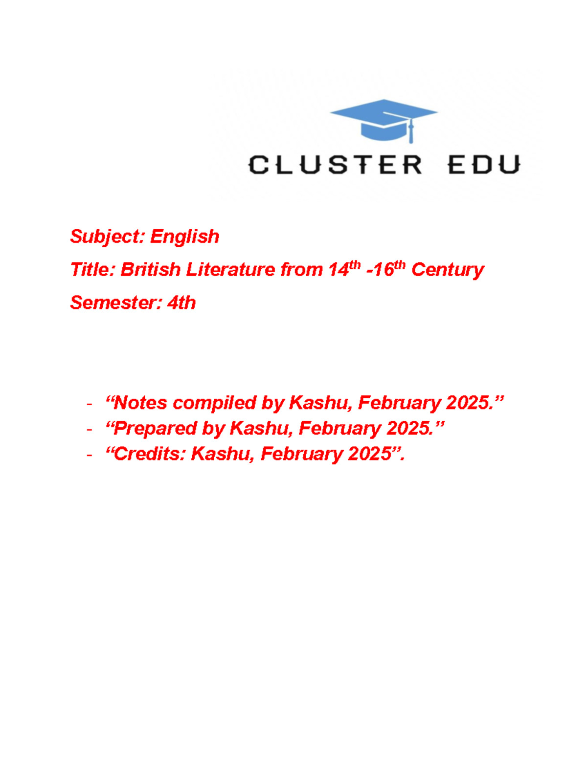 British Literature: The Canterbury Tales & Sidney's Apology (4th Sem ...