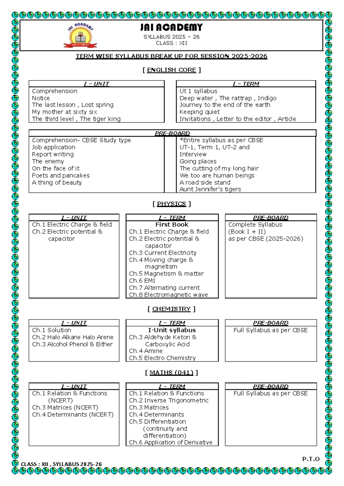Class XII Syllabus 2025-26: Comprehensive Term-Wise Breakdown - Studocu