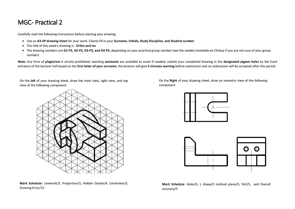 Practical 2: Ortho and Iso Drawing Instructions (G1&G2) - Studocu
