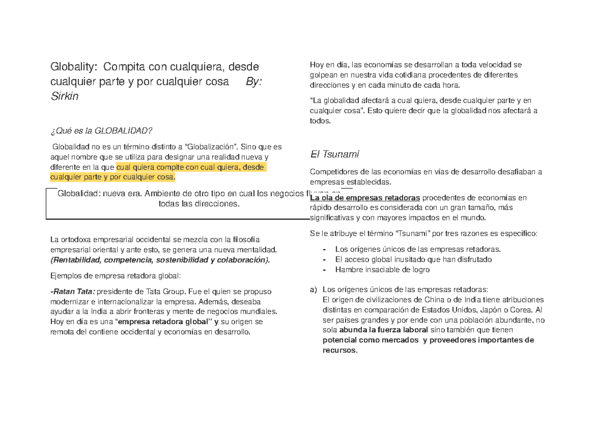 Resumen DE Globality - Sirkin - Globality: Compita con cualquiera, desde cualquier parte y por ...