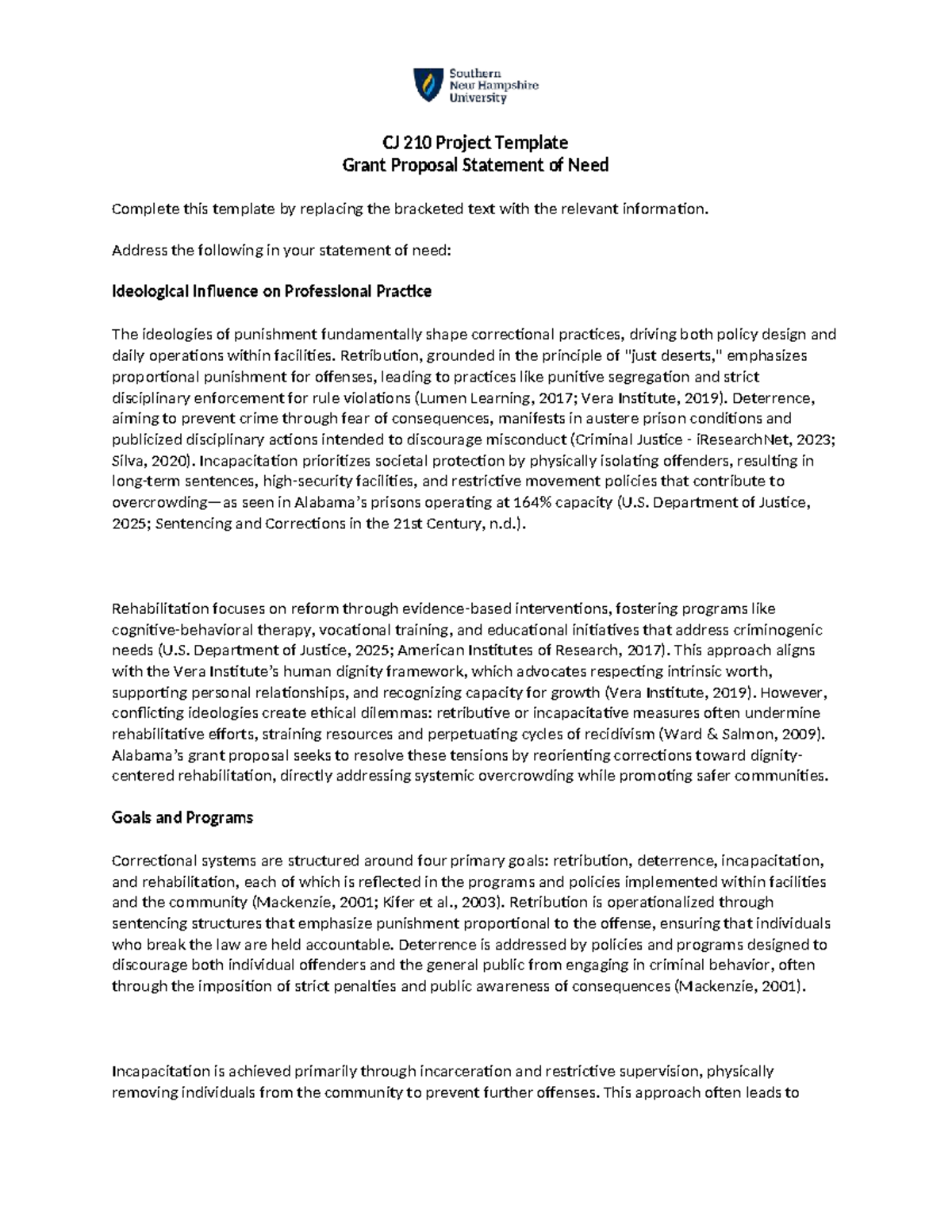 CJ 210 Project Template: Grant Proposal on Correctional Ideologies and ...