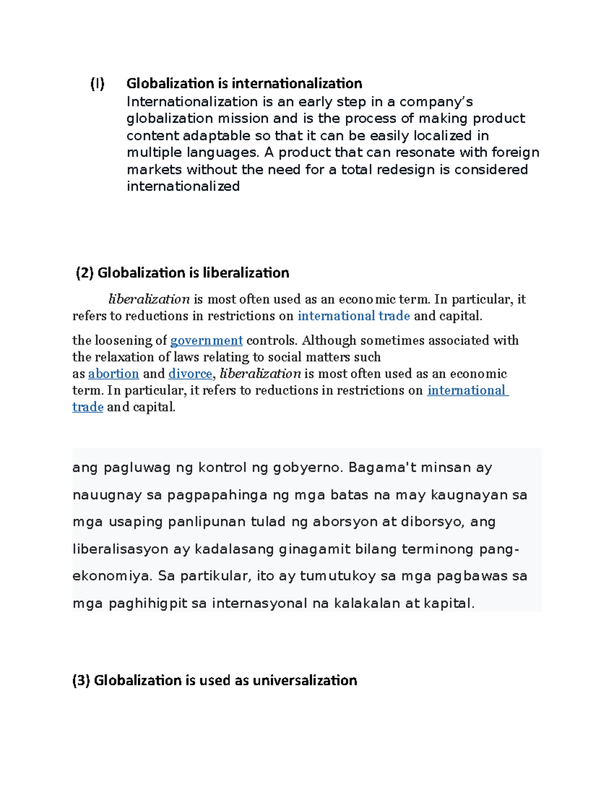 Globalization is internationalization - (I) Globalization is ...