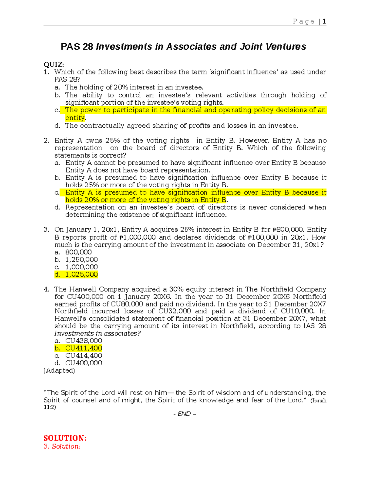 PAS 28 Quiz: Investments in Associates & Joint Ventures Insights - Studocu