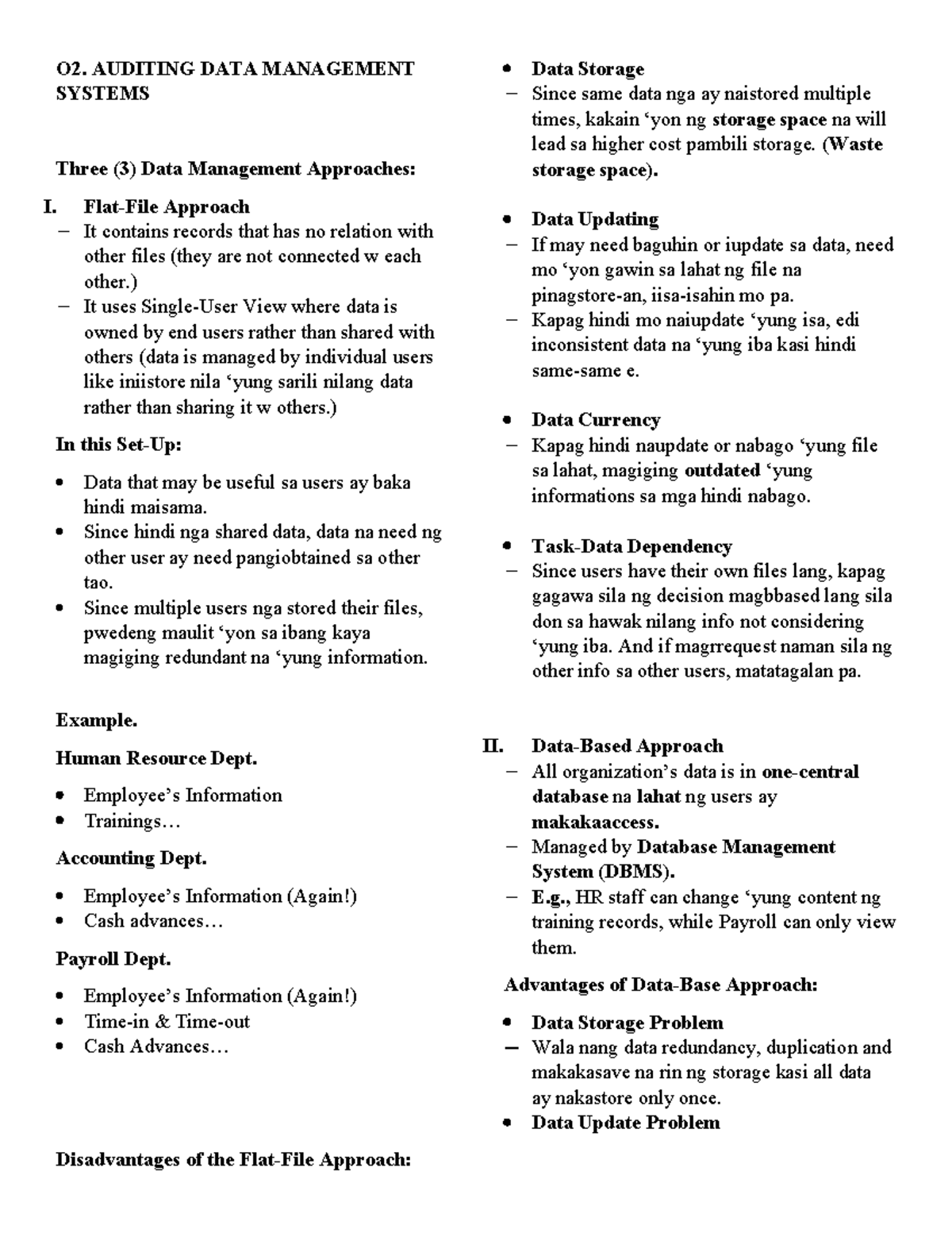 F2. AUDITING DATA MANAGEMENT SYSTEMS: Approaches & Controls - Studocu