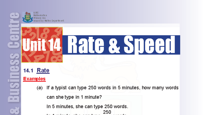 P6 Maths CB Unit 14: Rate and Speed Concepts - Studocu