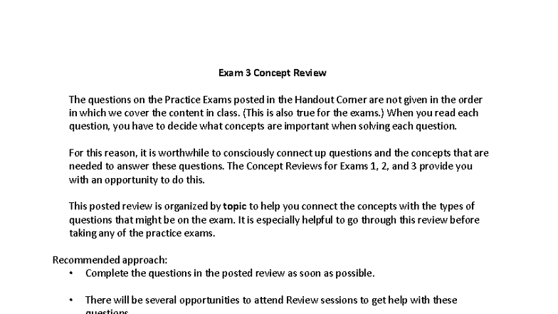 Exam 3 Concept Review: Key Topics and Practice Questions - Studocu