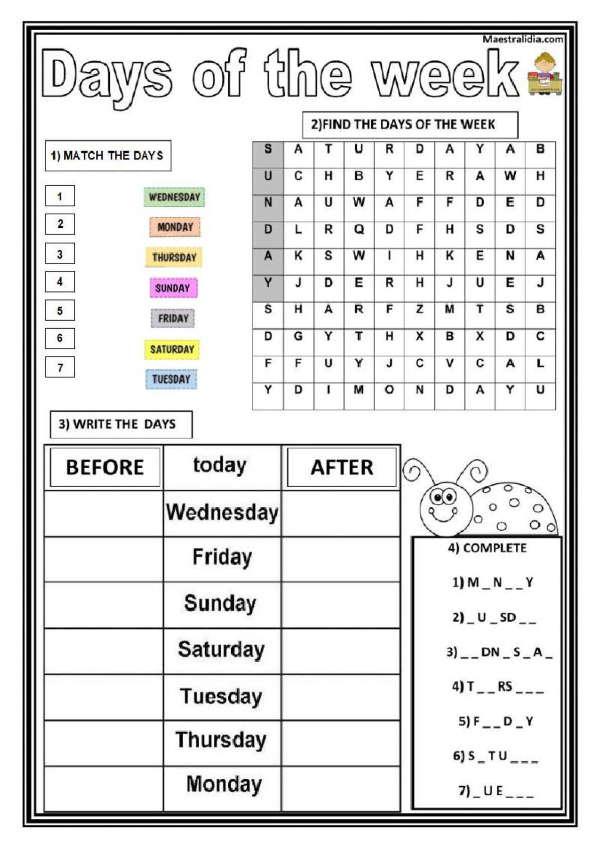 THE DAY Worksheet - vocabulario - Ingles - Maestralidia Days week. 2 ...