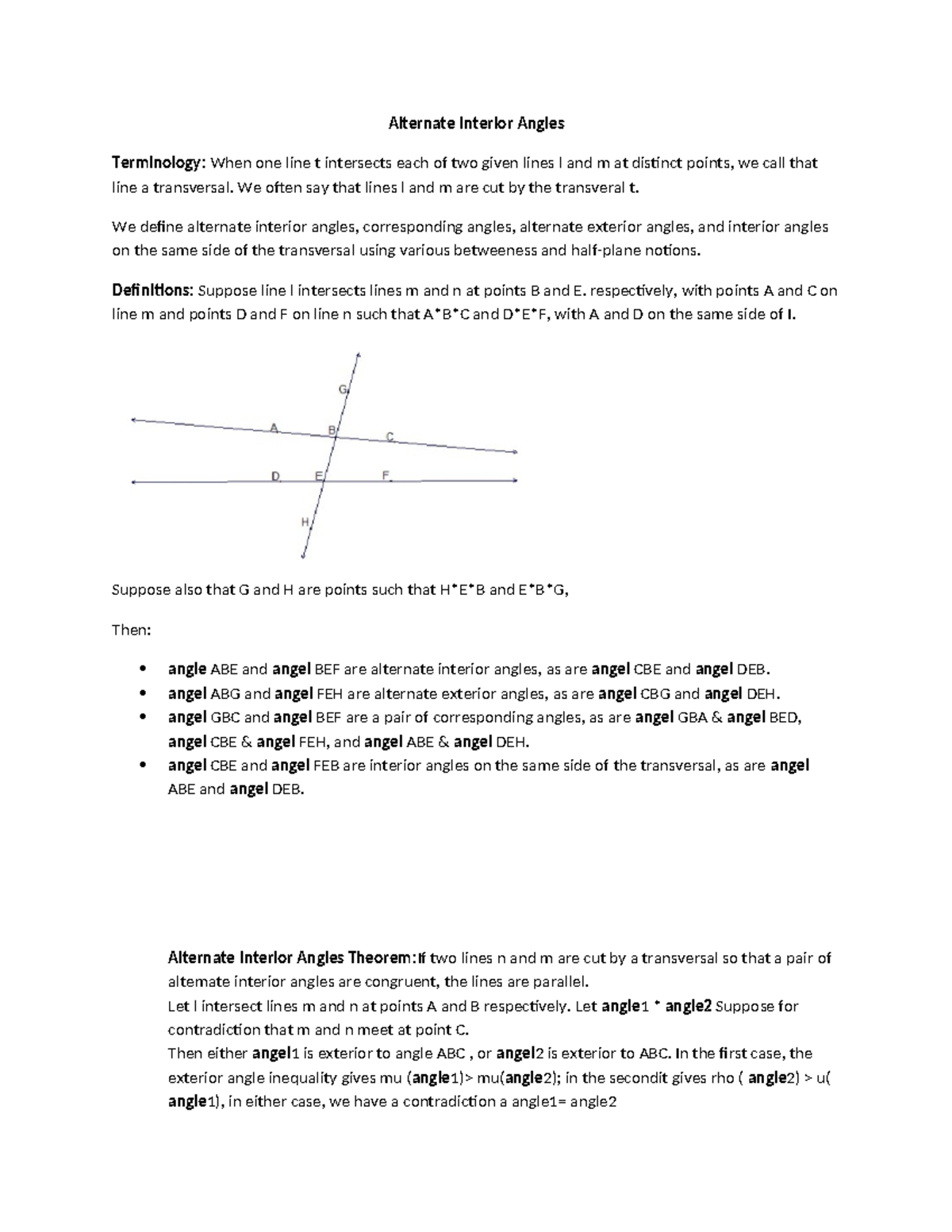 Alternate interior angle theorem - Alternate Interior Angles ...