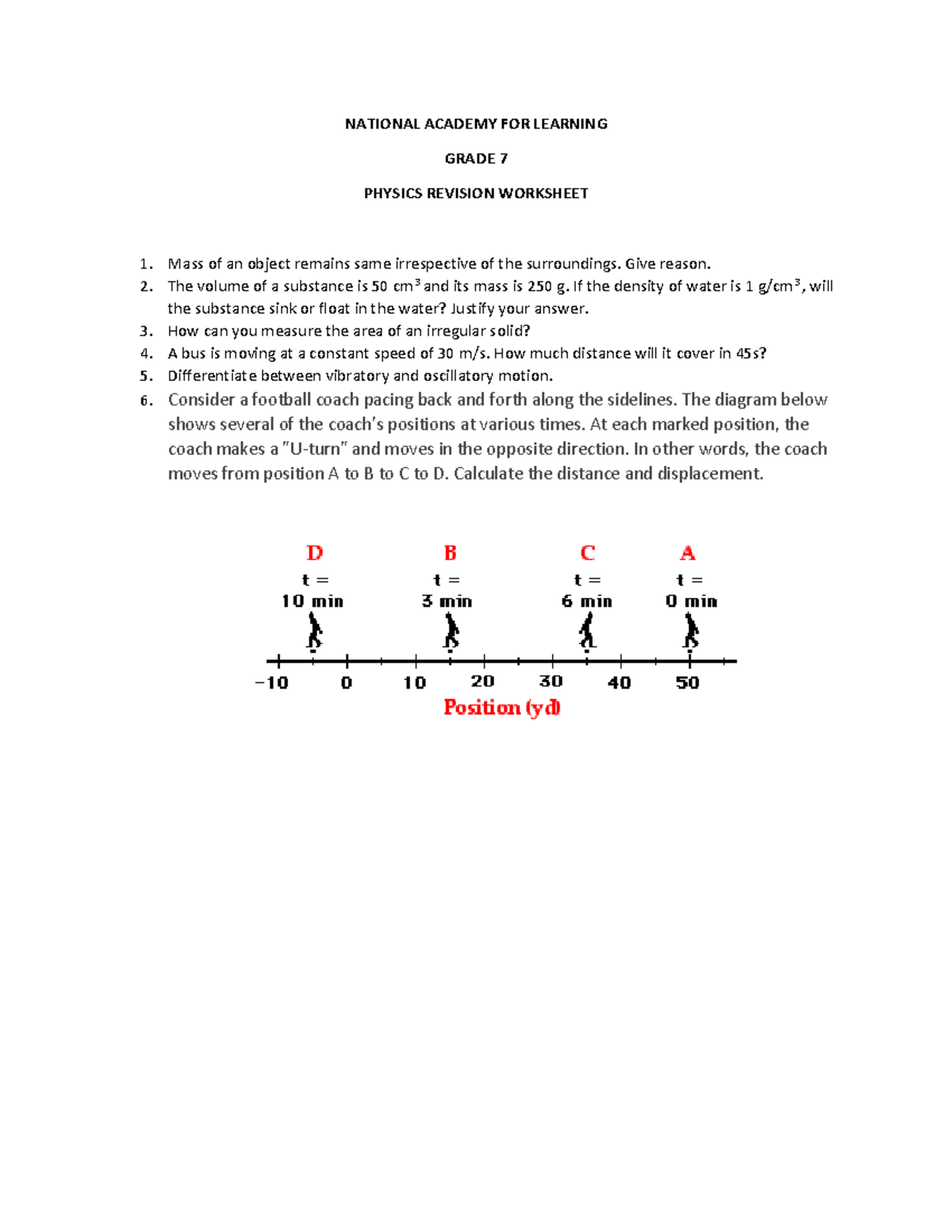 GR7-PHY- Revision Worksheet: Key Concepts & Problems - Studocu