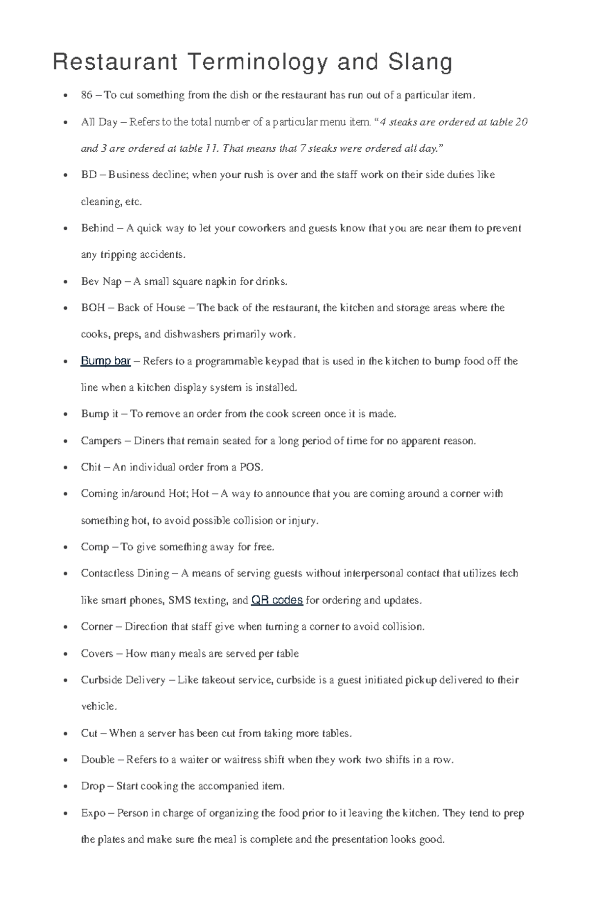 Restaurant Terminology and Slang - • All Day – Refers to the total ...