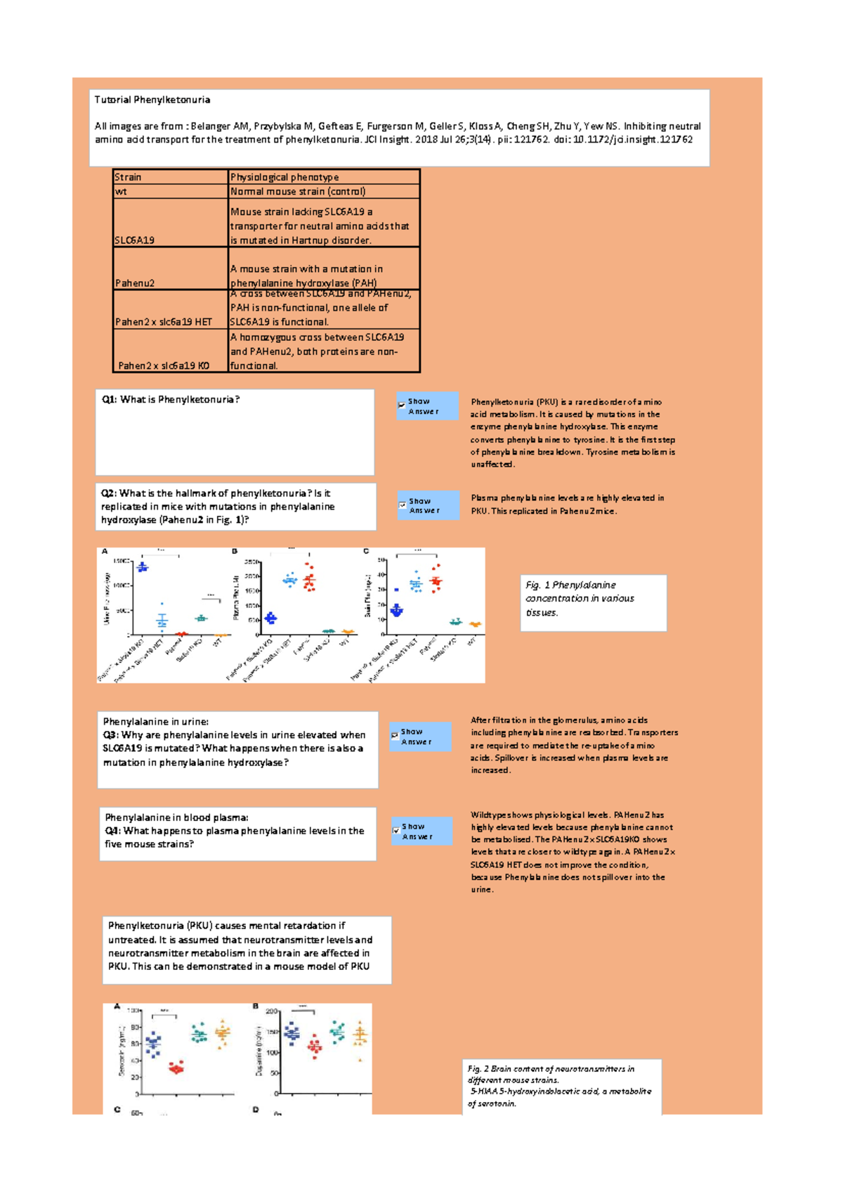 Tutorial on Phenylketonuria (PKU) with Answers and Mouse Model Insights ...