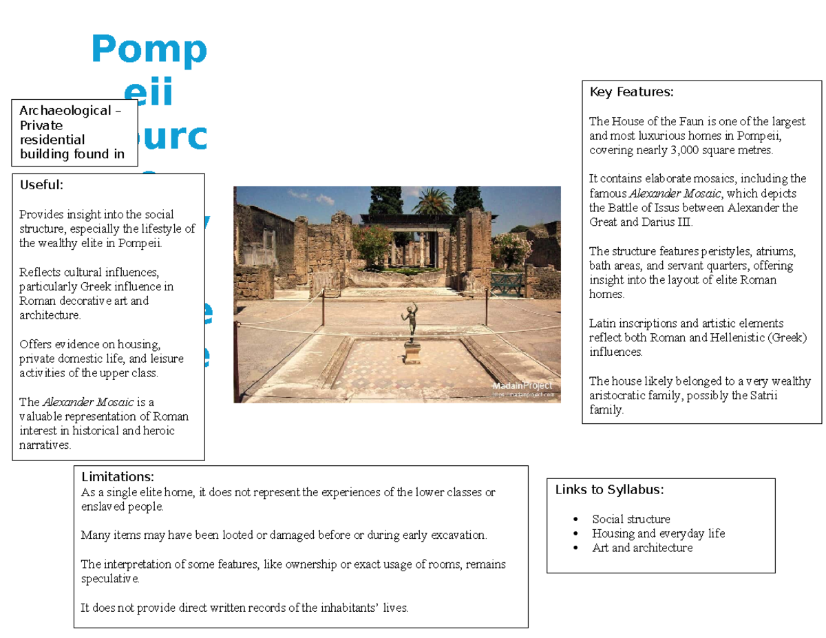 Pompeii Source Study: Key Features of the House of the Faun - Studocu