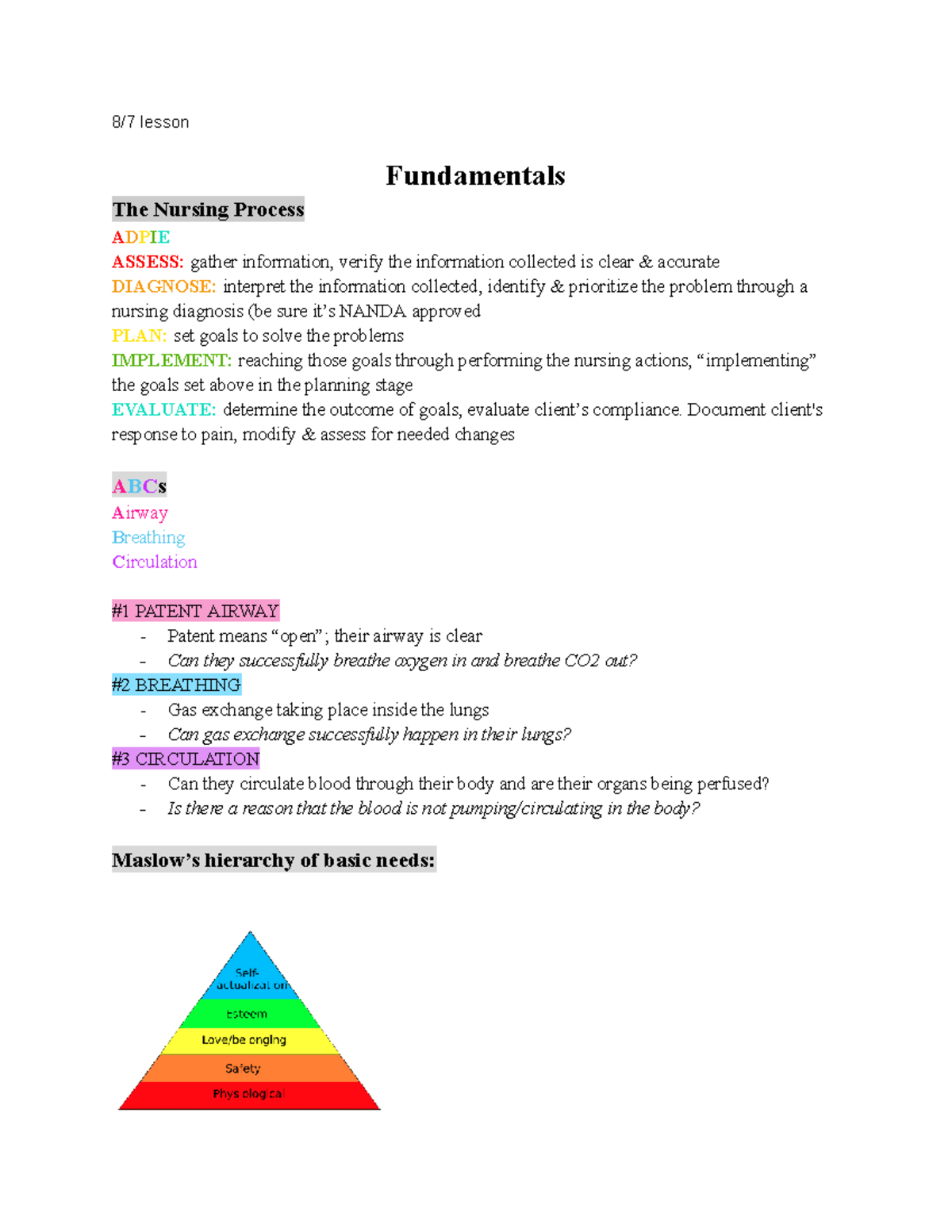 Nursing Process Fundamentals: ADPIE & Infection Control (NCLEX) - Studocu