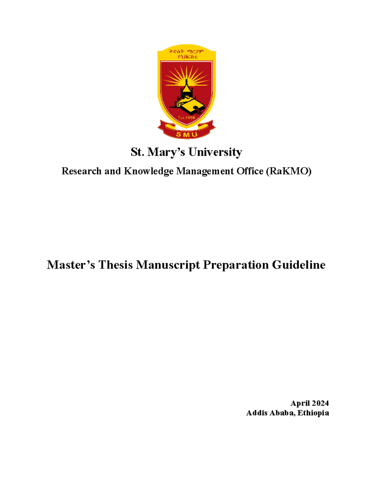 Master's Thesis Manuscript Prep Guideline - St. Mary's University - Studocu