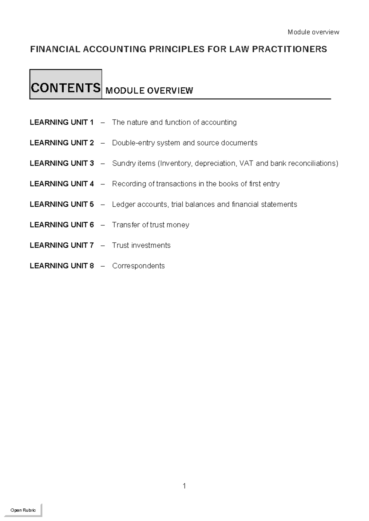 FAC1503 2025 Module Overview: Financial Accounting for Law ...