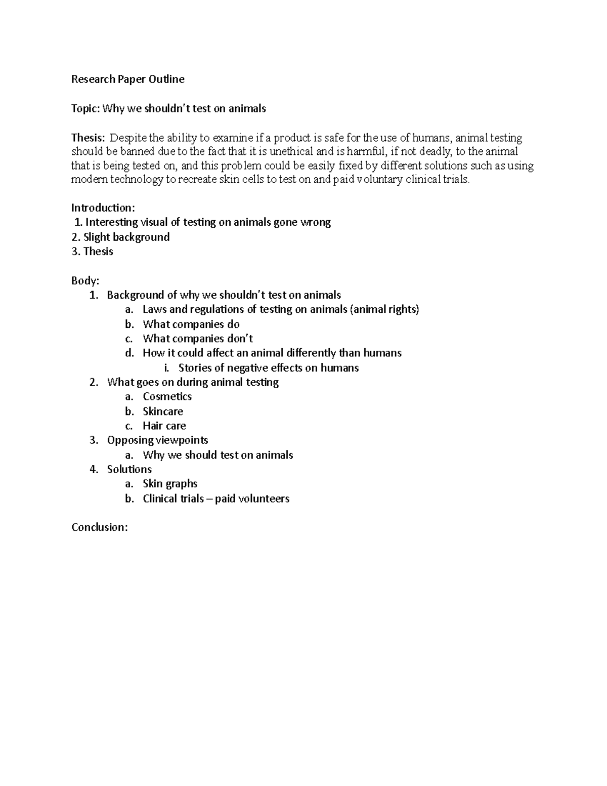 Research Paper Outline - Introduction: 1. Interesting visual of testing ...