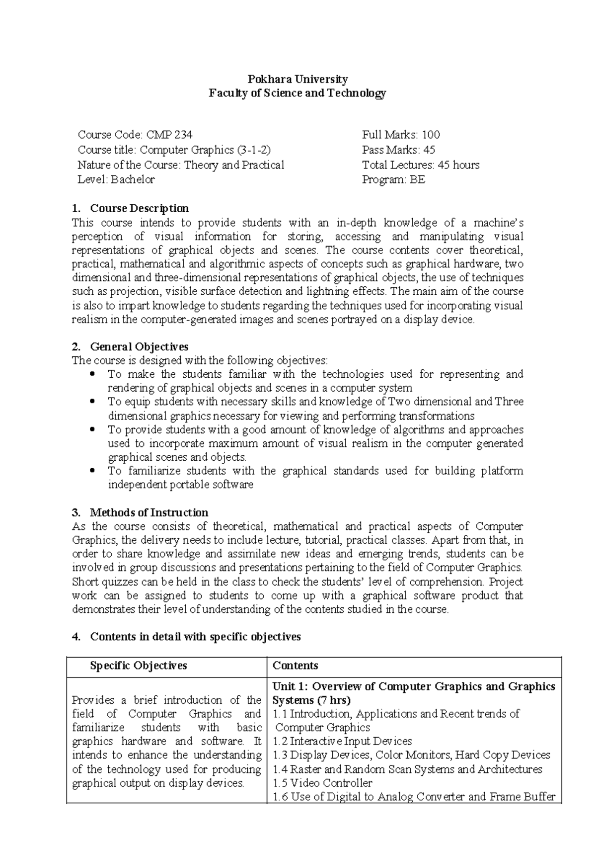 CMP 234 Computer Graphics Course Overview and Key Concepts - Studocu