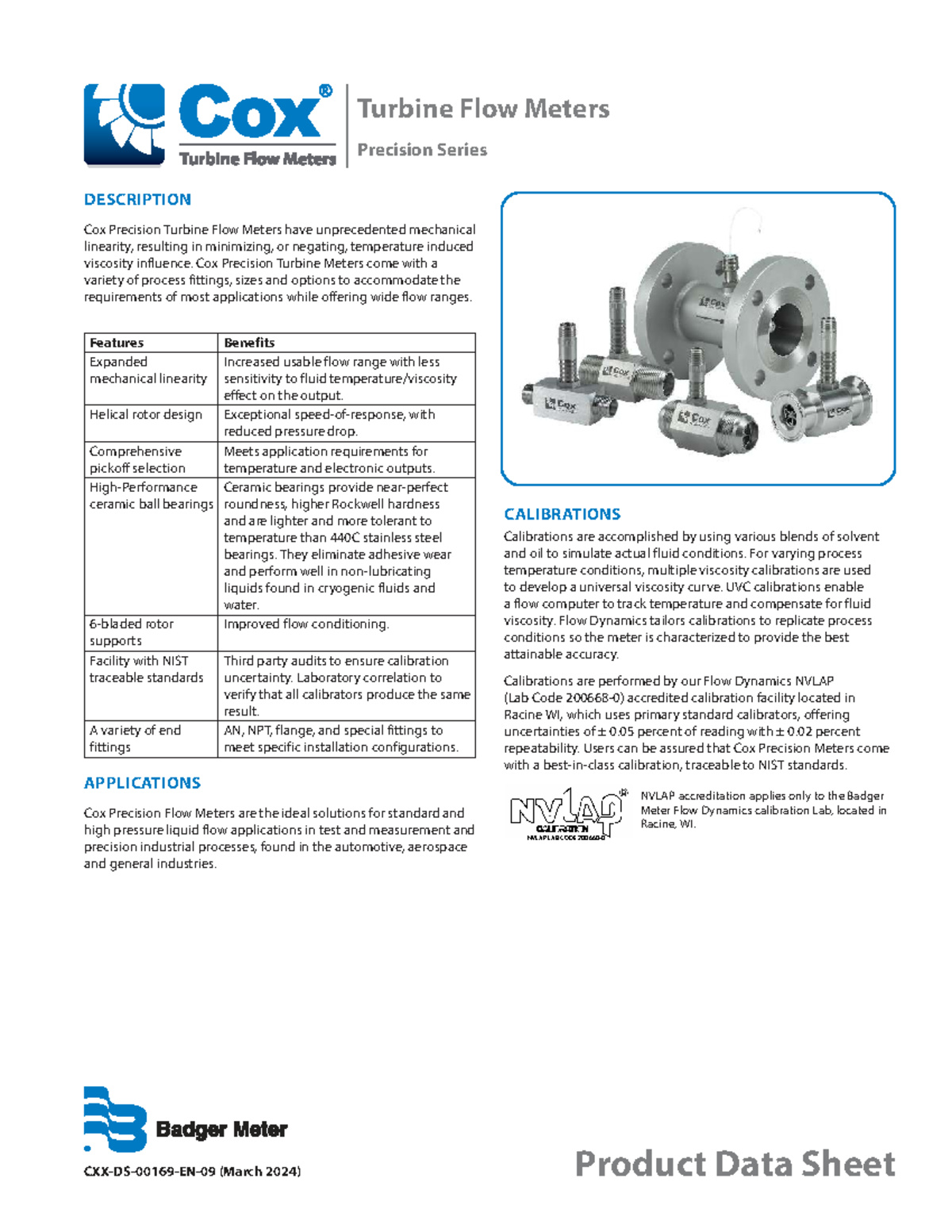 CXX-DS-00169-EN Product Data Sheet: Cox Precision Turbine Flow Meters ...