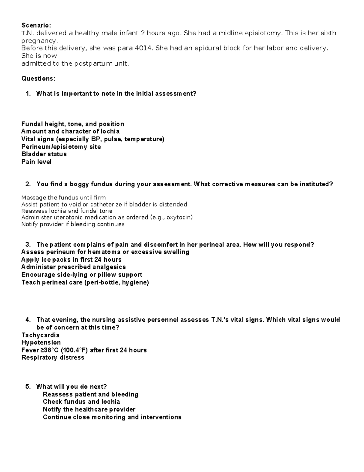 Pre Class Assignment - Postpartum Assessment & Interventions - Studocu