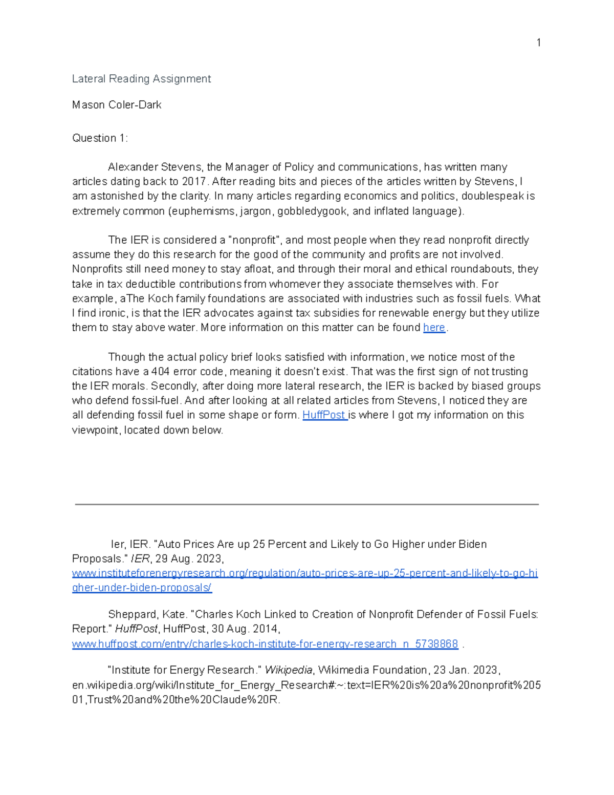 Lateral Reading Assignment Analysis: Course Code POL101 - Studocu