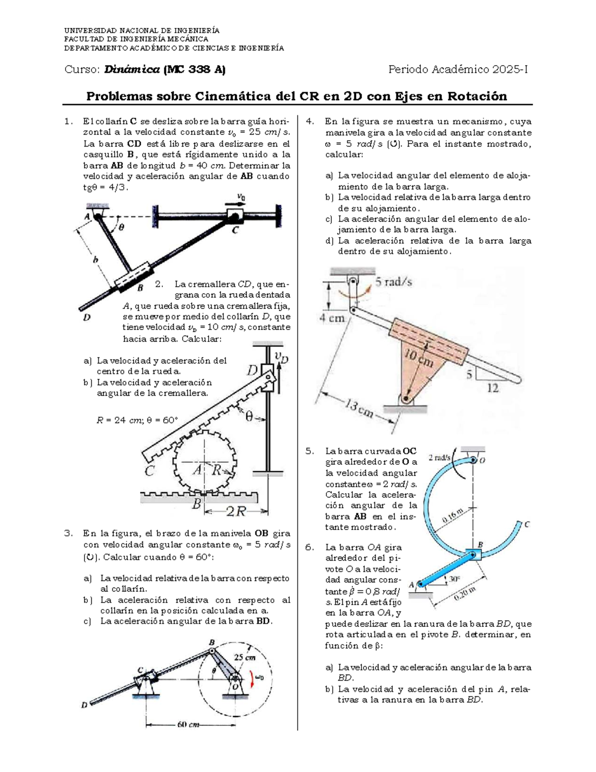 Problemas de Cinemática en 2D con Ejes en Rotación - MC 338 A - Studocu
