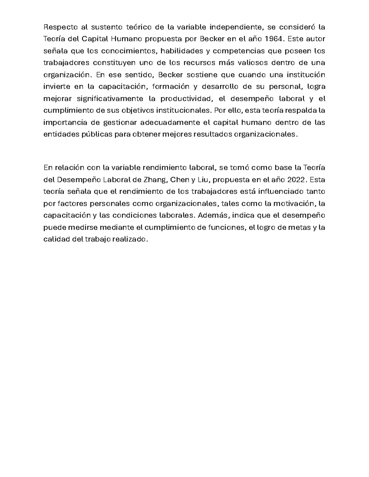 Teoría del Capital Humano y Desempeño Laboral: Análisis 2023 - Studocu