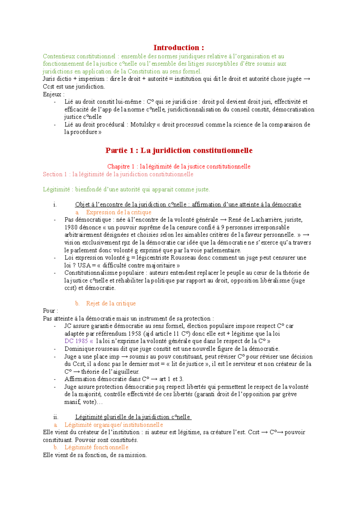 Fiche Contentieux constit - Introduction : Contentieux constitutionnel ...