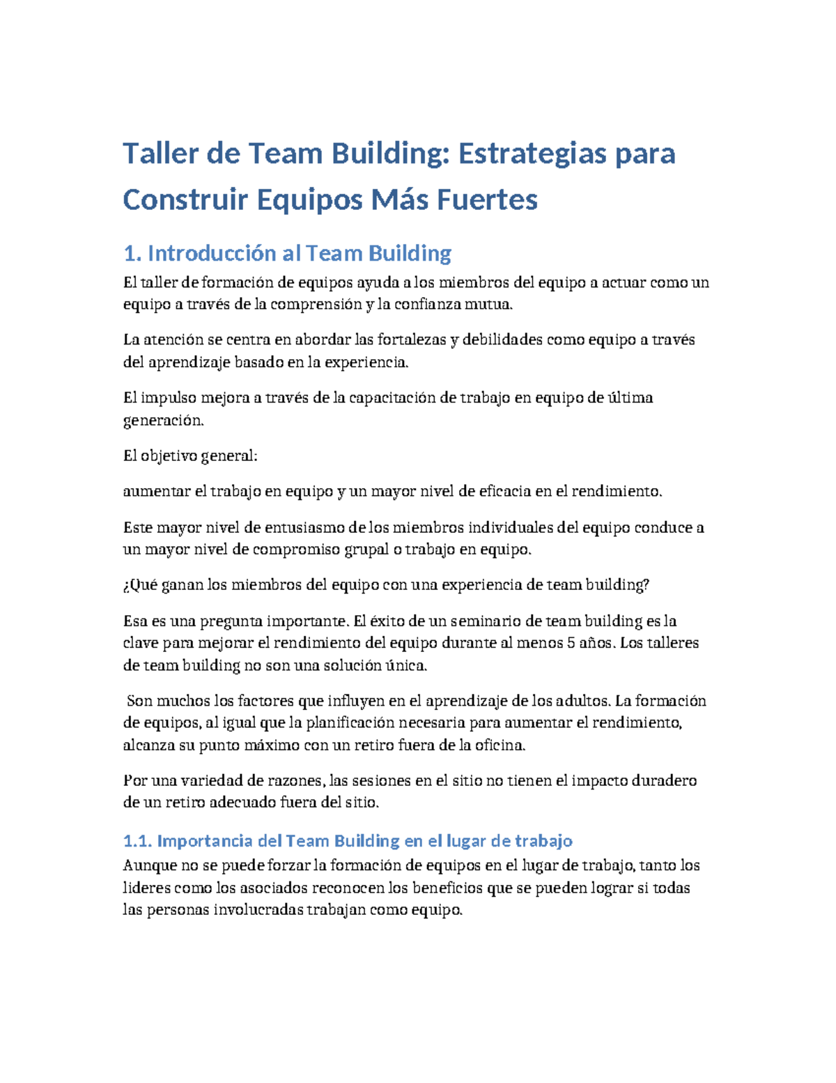 Taller de Team Building: Estrategias para Equipos Efectivos - Studocu
