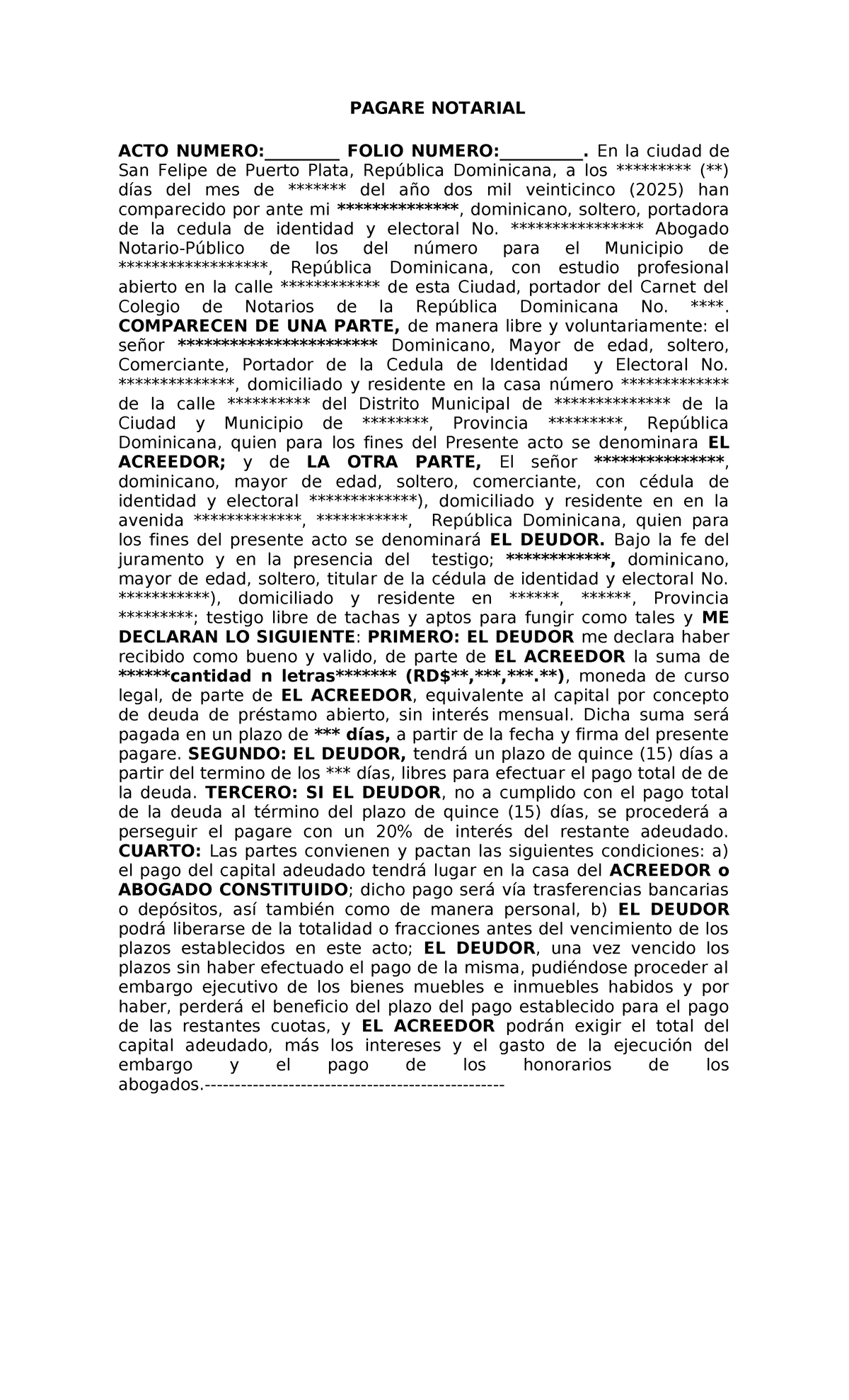 Modelo de Pagaré Notarial NAH - Acto Folio 2025 - Studocu