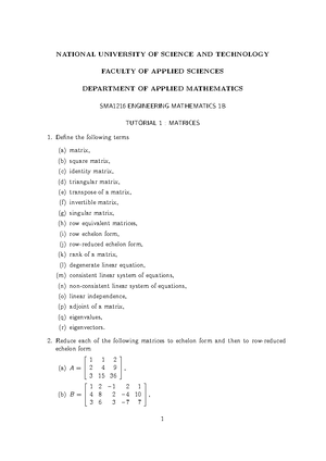 Sma1116 - ASSIGNMENT - engineering mathematics 1a - Studocu