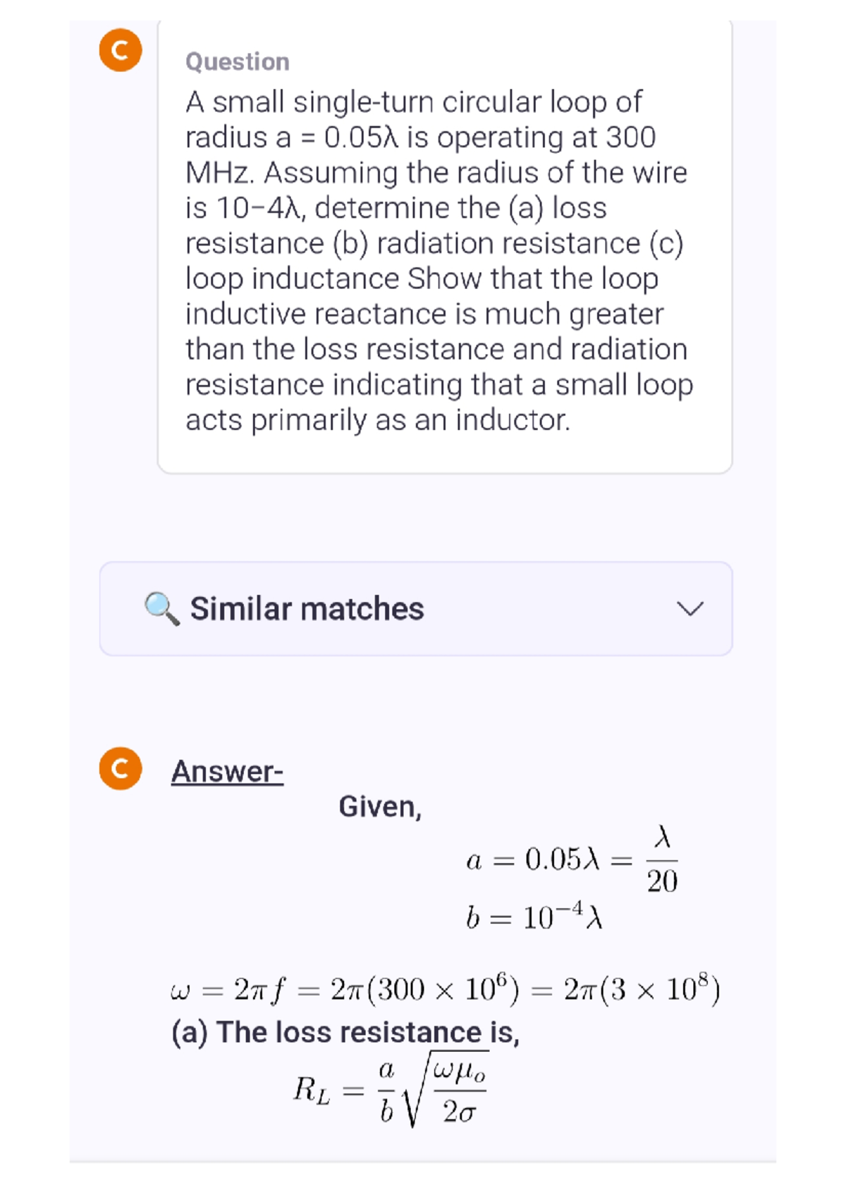 C Question: Analysis of a Small Circular Loop at 300 MHz - Studocu