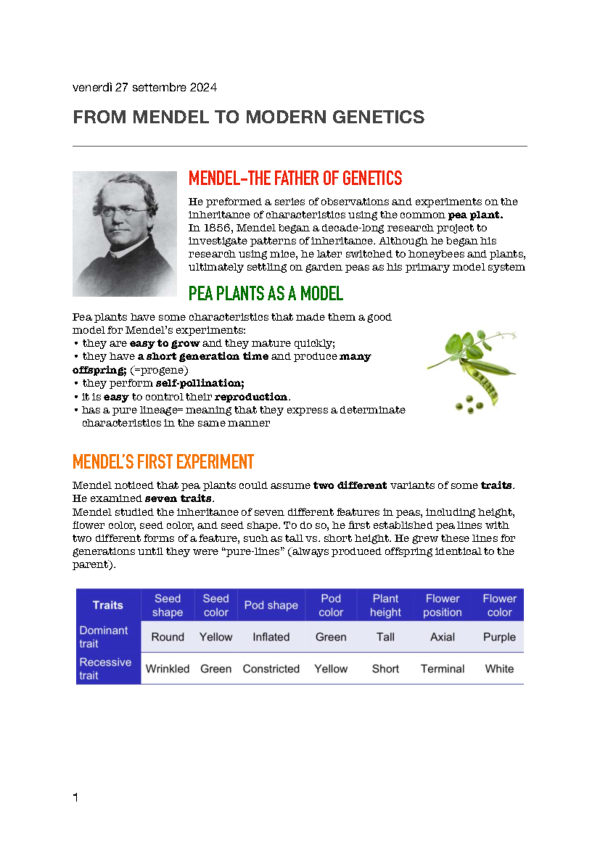 Mendel's Experiments: From Pea Plants to Modern Genetics (BIO101) - Studocu