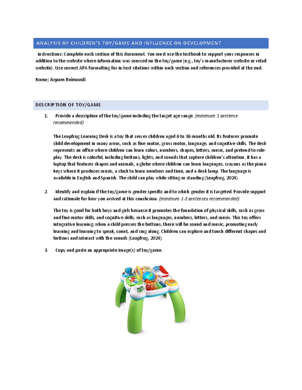 Children’s Toy Analysis (Including Developmental Impact) - Studocu