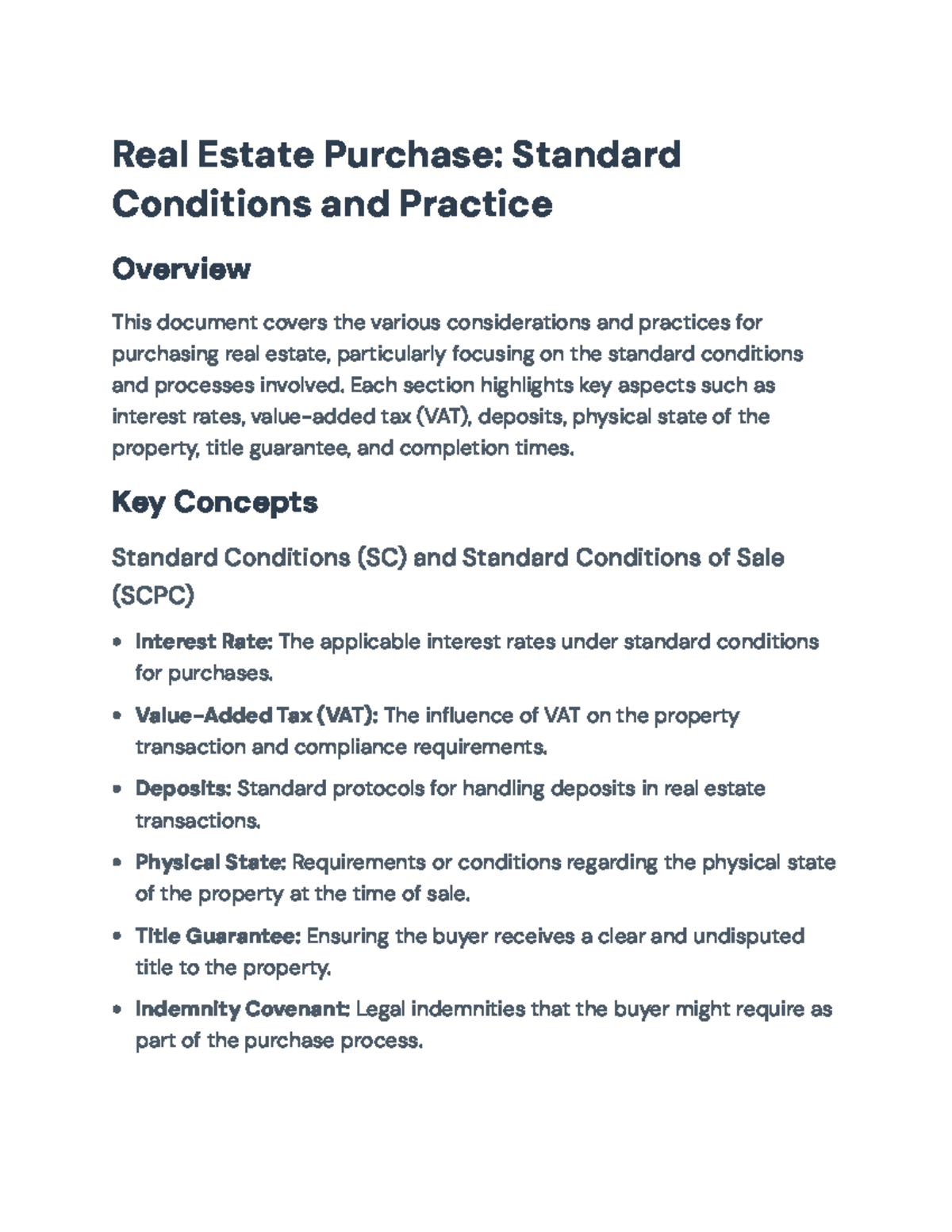 Real Estate Purchase: Standard Conditions & Practices Overview - Real ...