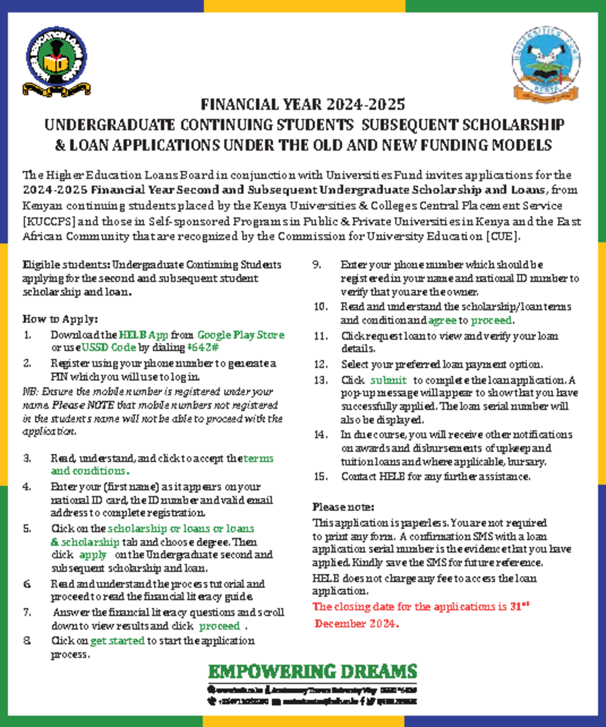 HELB Second & Subsequent Undergraduate Loan Application Guide - Studocu