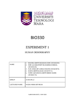 EXP 1 Quadrat Sampling Technique - BIO330 EXPERIMENT 1 DD/BIO330/MARCH ...