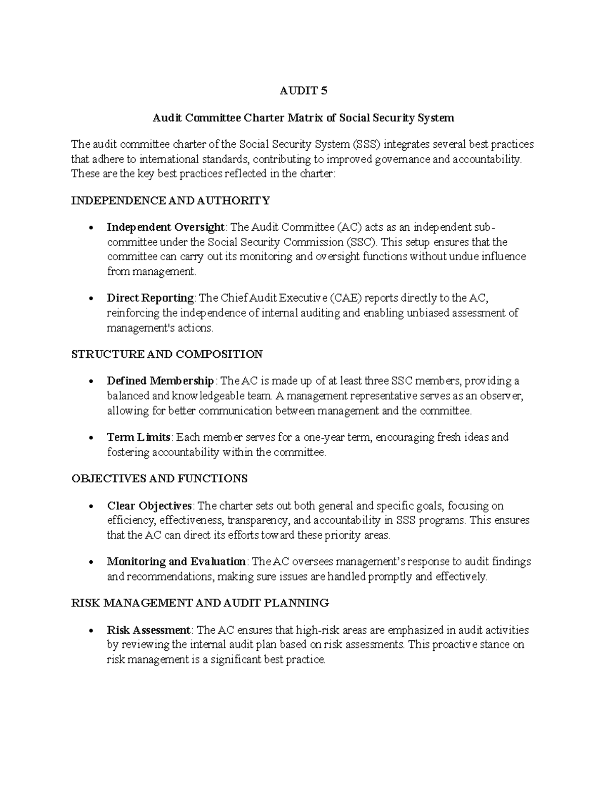 Audit 5: Audit Committee Charter Matrix Best Practices Overview - Studocu