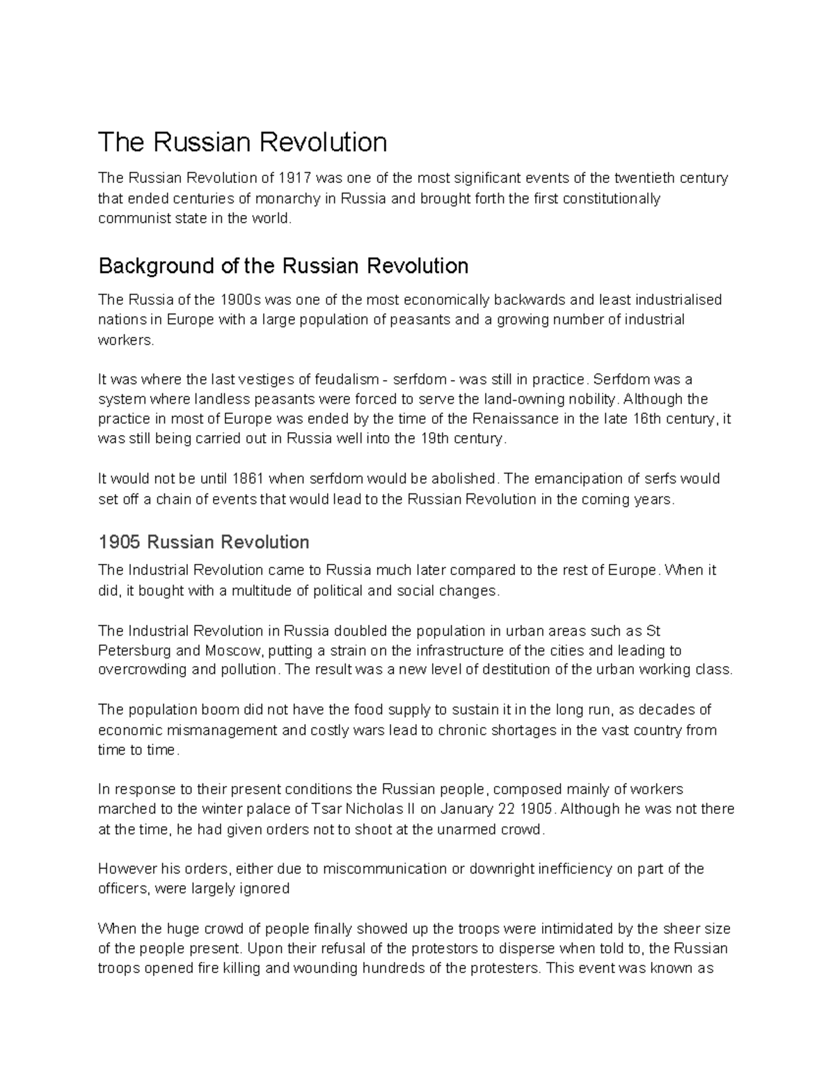 Russian Revolution: Key Events Leading to the 1917 Uprising - Studocu