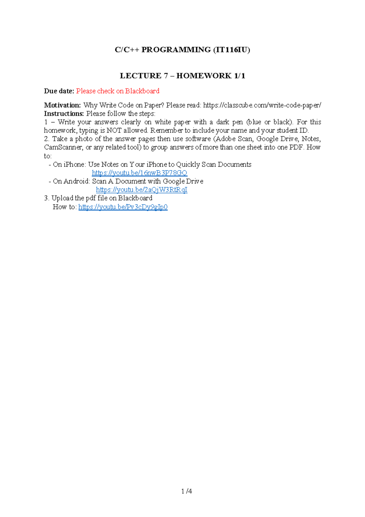 IT116IU LECTURE 7 HOMEWORK: ASCII & Character Handling - Studocu