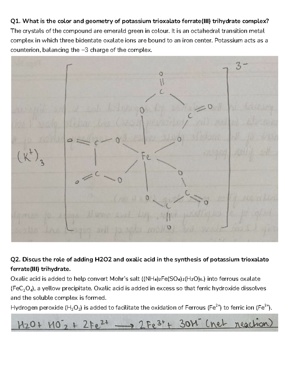 Nitika-115 Test 2: Structure, Color & Geometry of K3[Fe(C2O4)3]·3H2O ...